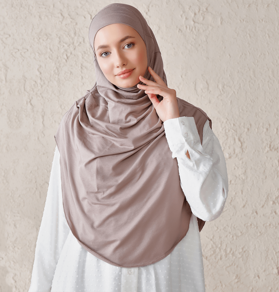 Modefa One Piece Instant Long Jersey Hijab - Mink