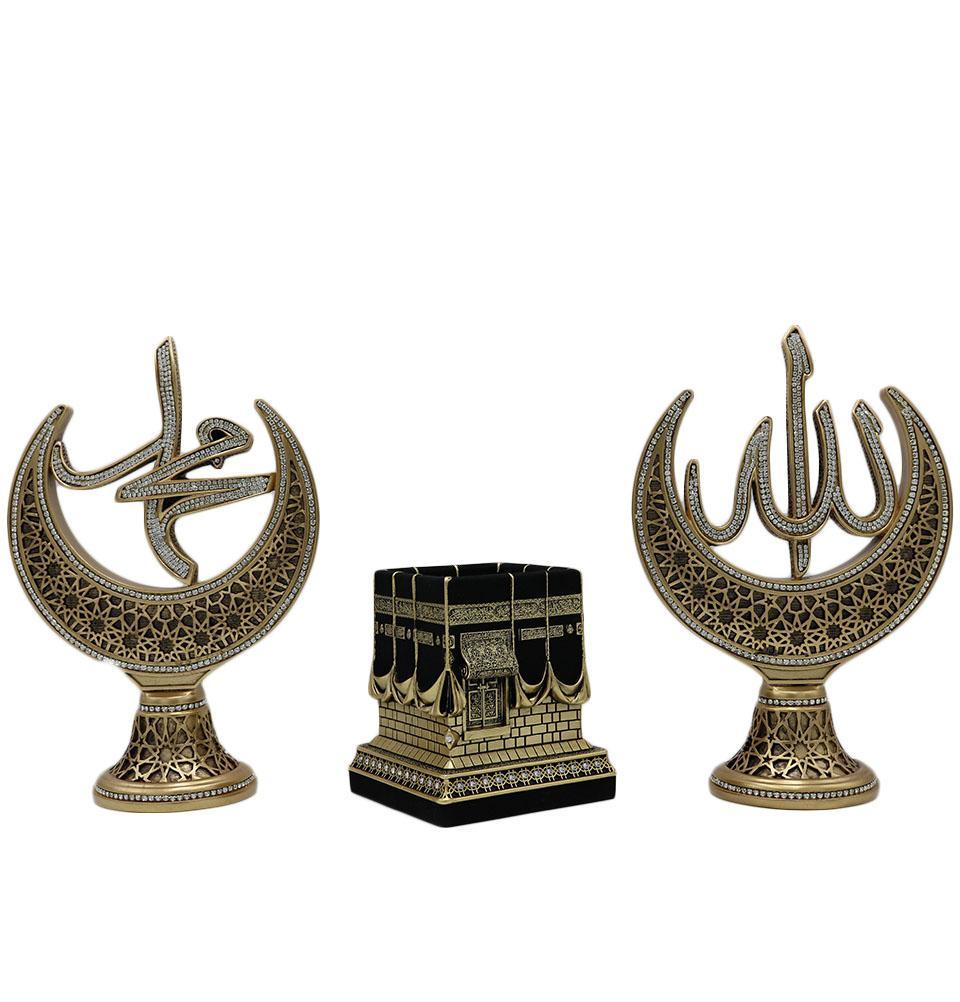 Islamic Table Decor Allah Muhammad Selcuk Crescent Set with Kaba