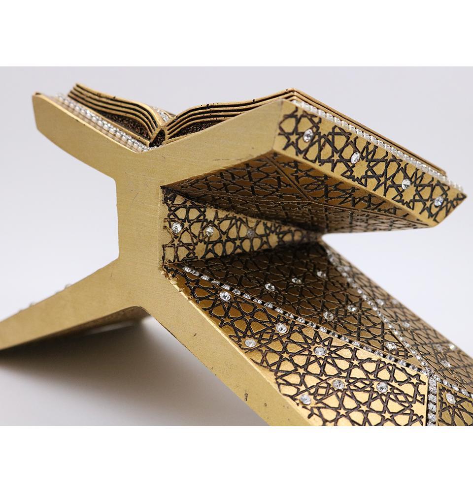 Islamic Table Decor Quran Open Book Stand Allah Muhammad - Gold