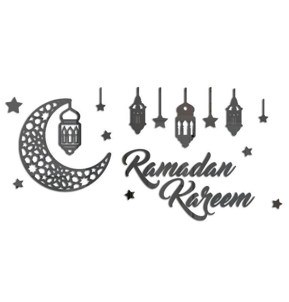 Islamic Wall Decal Sticker - Ramadan Kareem Moon & Lanterns - Metallic