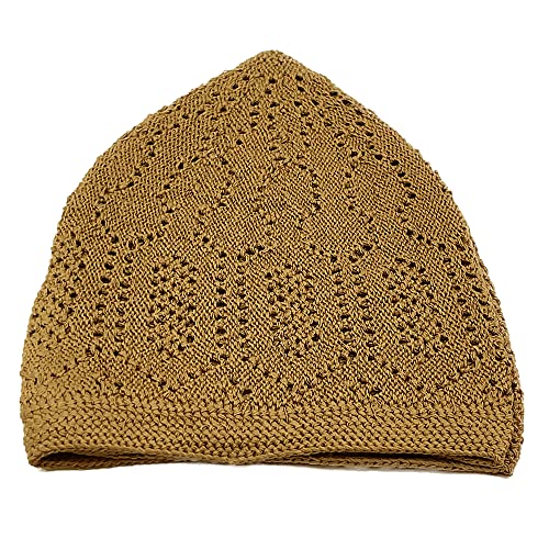 Islamic Men's Knit Kufi Cap - Camel Beige
