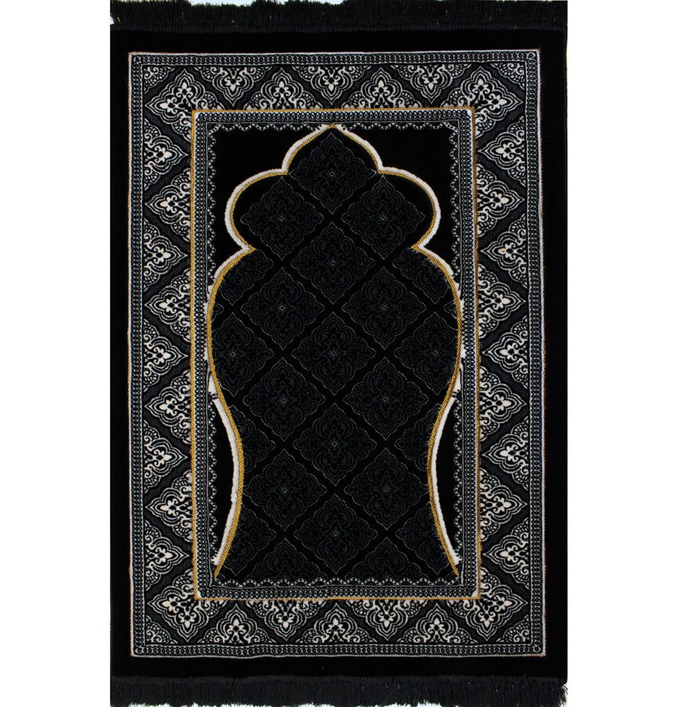 Double Plush Wide Extra Large Prayer Rug - Noor Black