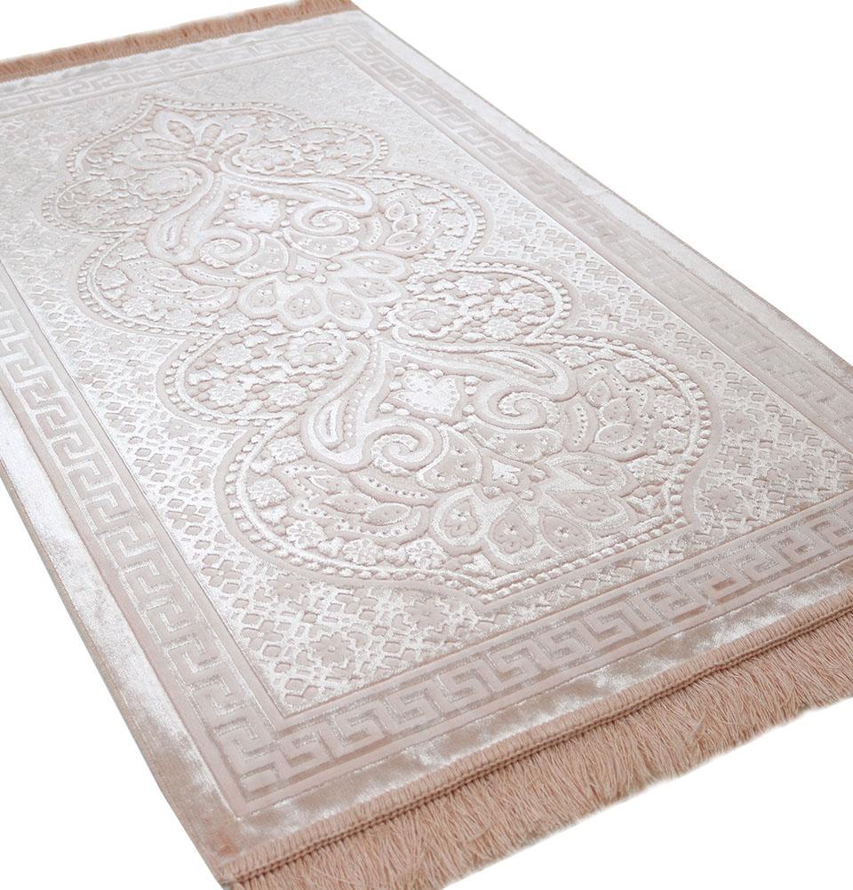 Luxury Velvet Islamic Prayer Rug Paisley - Blush Pink