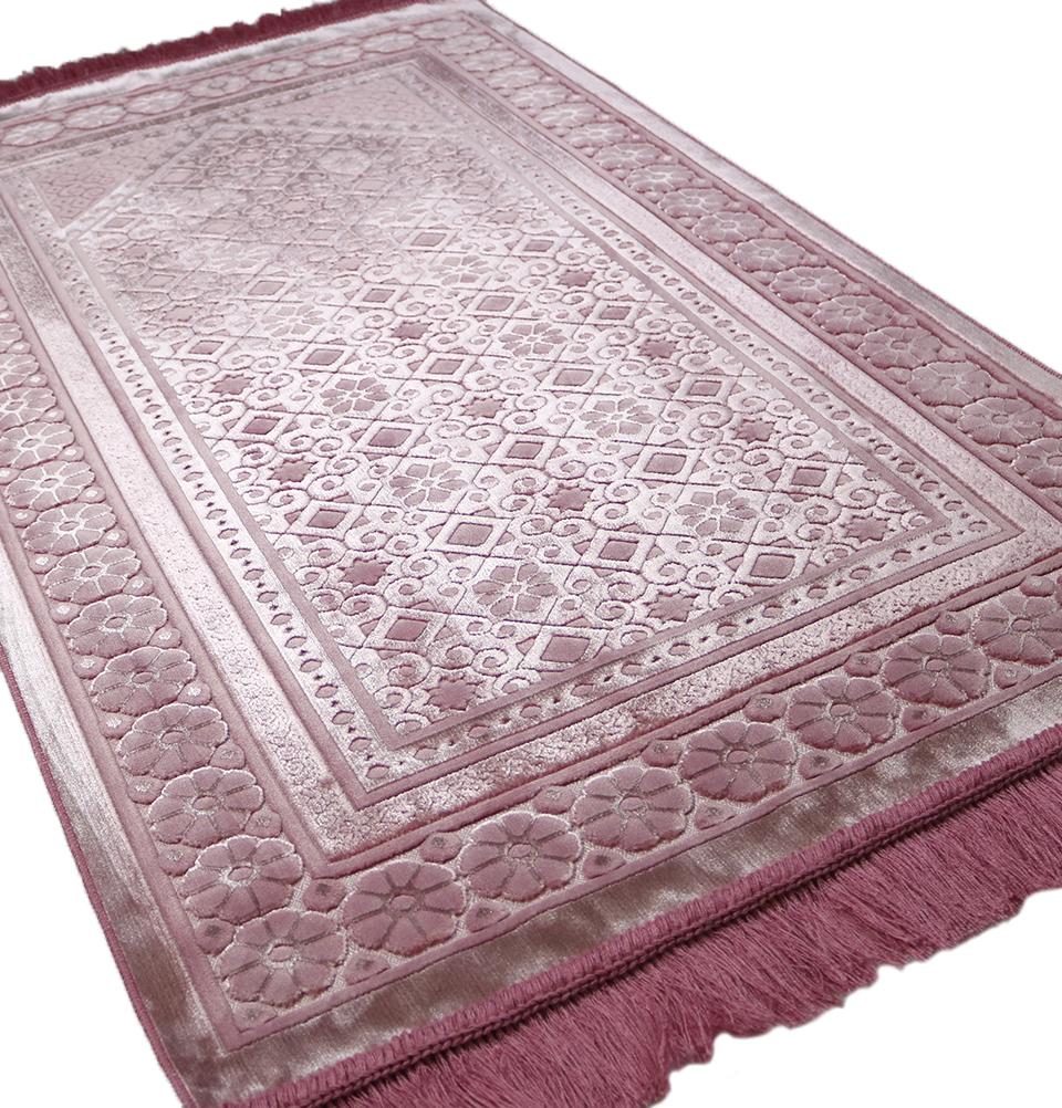 Luxury Velvet Islamic Prayer Rug Floral Stamp - Dark Pink