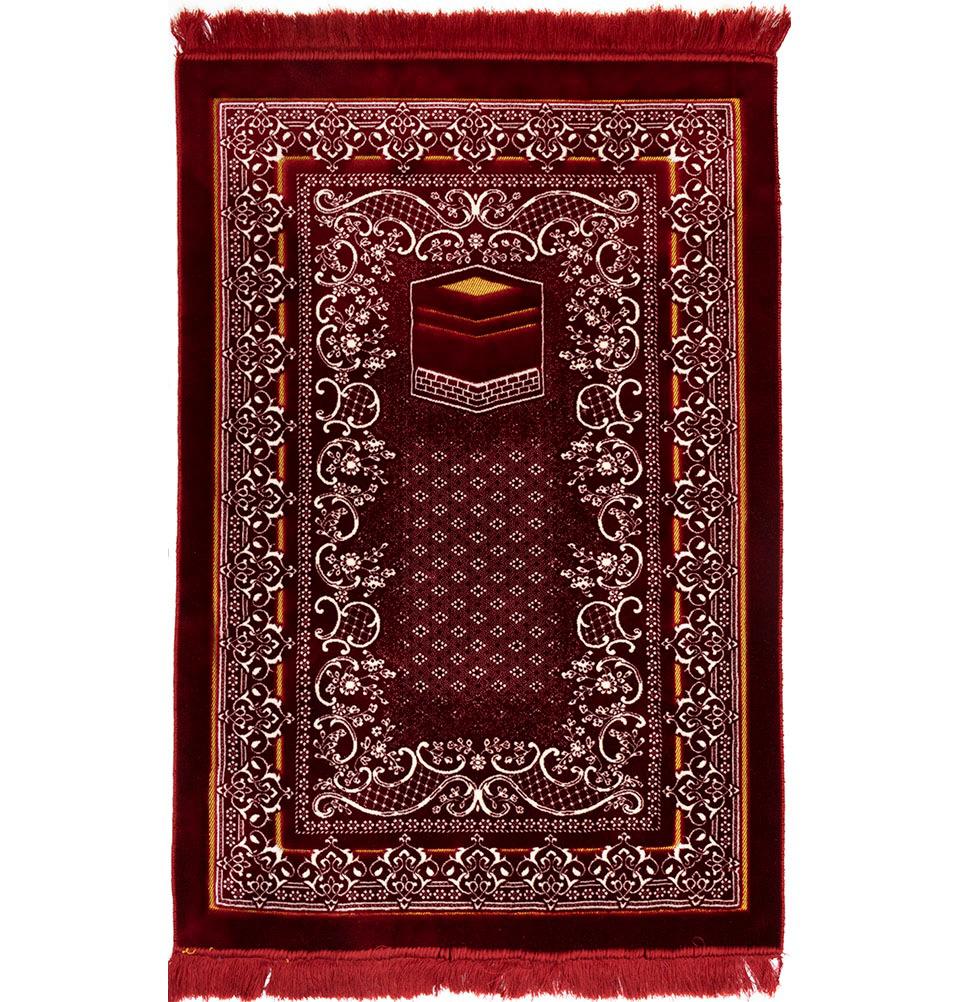 Double Plush Wide Islamic Prayer Rug - Kaba Red