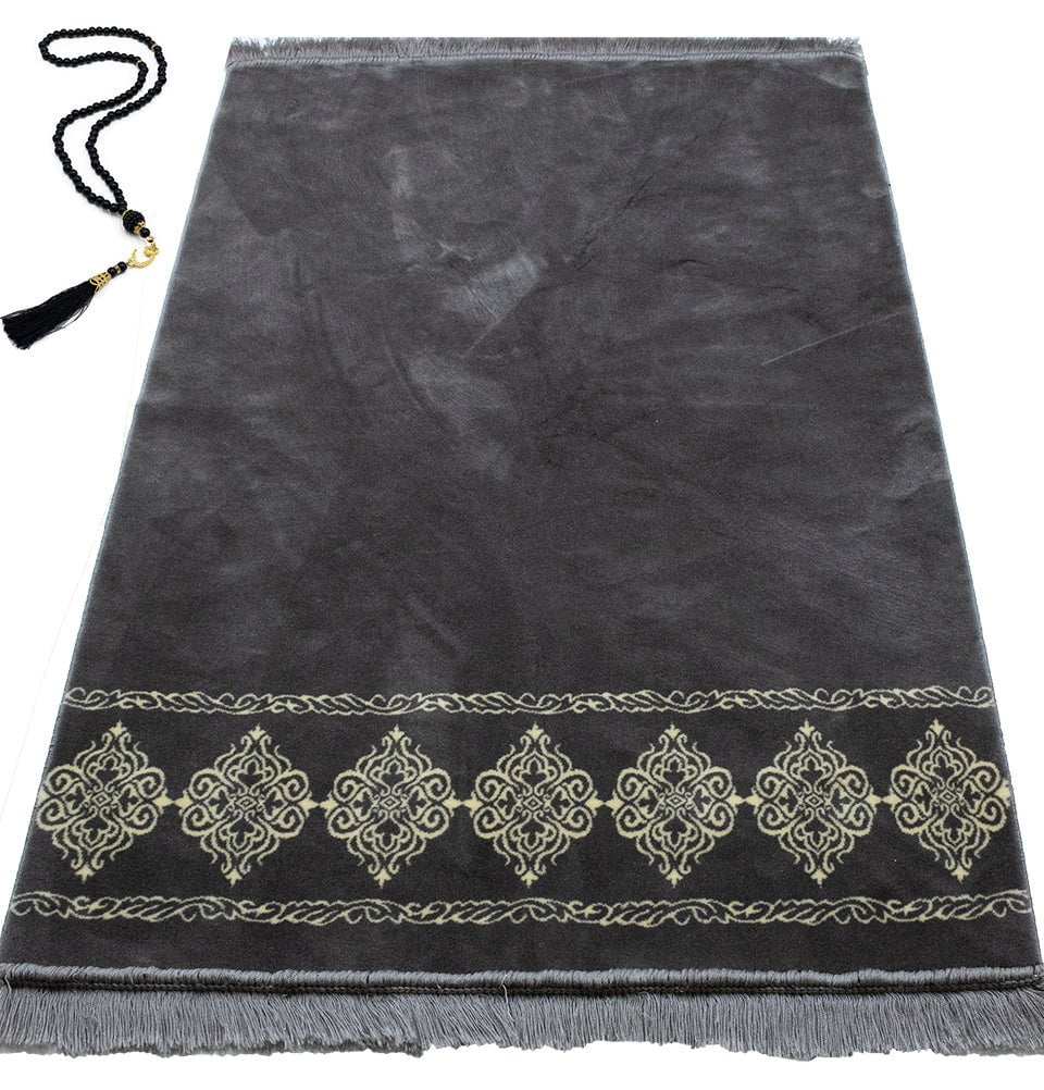 Grand Plush Wide Islamic Prayer Rug - Gray