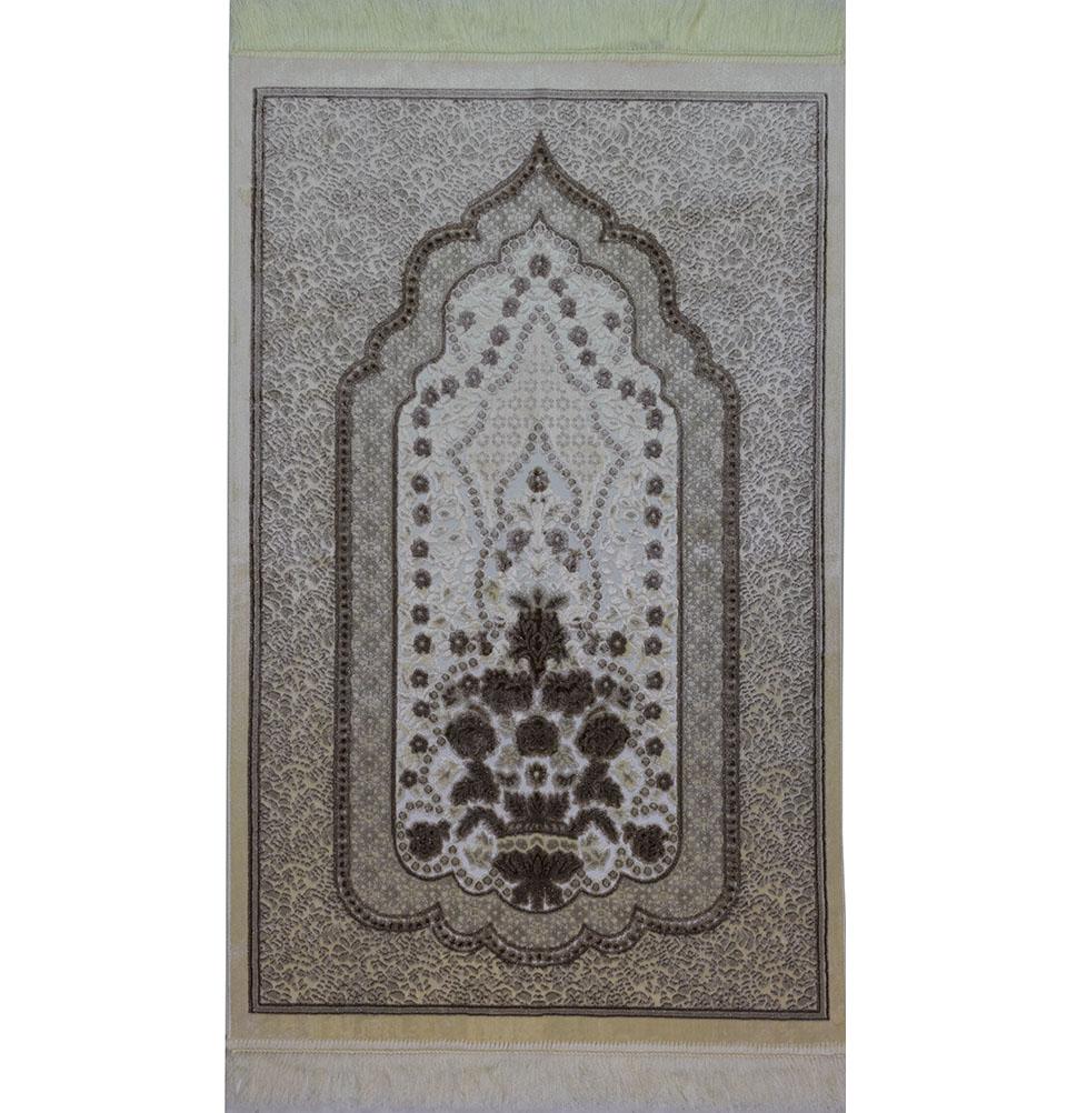 Luxury Velvet Islamic Prayer Rug | Winter Rose - Hazelnut & Cream