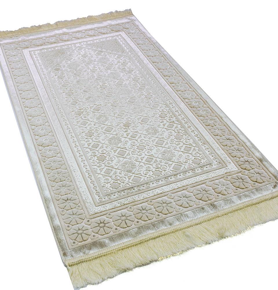 Luxury Velvet Islamic Prayer Rug Floral Stamp - Ivory