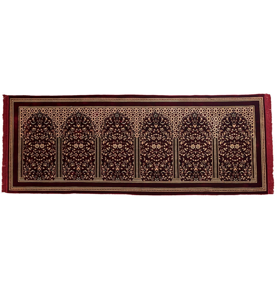 Long 6 Person Islamic Prayer Rug - Traditional Floral Red