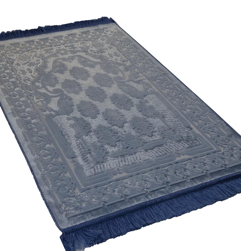 Luxury Velvet Islamic Prayer Rug - Baby Blue