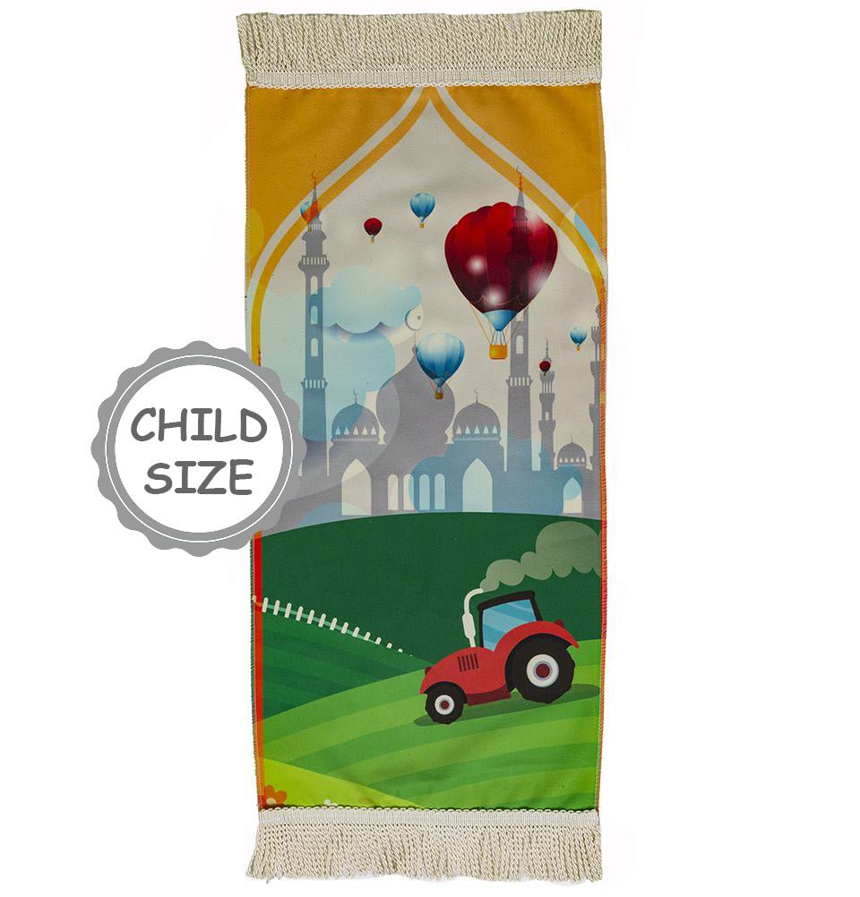 Child Size Kids Islamic Prayer Rug - Fun Digital Print - Masjid Fields