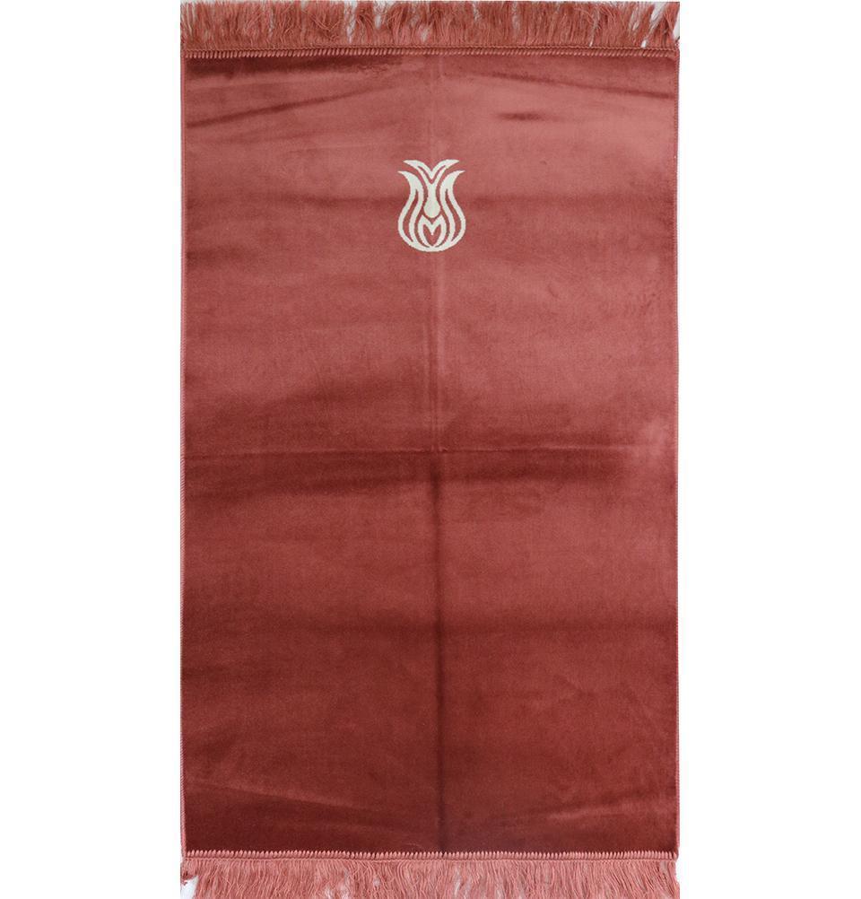 Solid Simple Velvet Prayer Rug with Tulip - Rose Pink