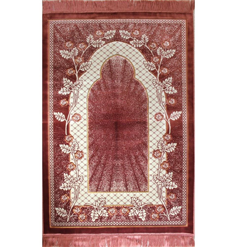 Velvet Wide Large Islamic Prayer Rug Gate of Paradise Pink