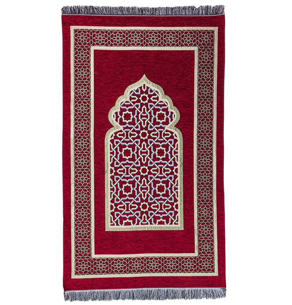 Chenille Embroidered Islamic Prayer Mat Dynasty - Red
