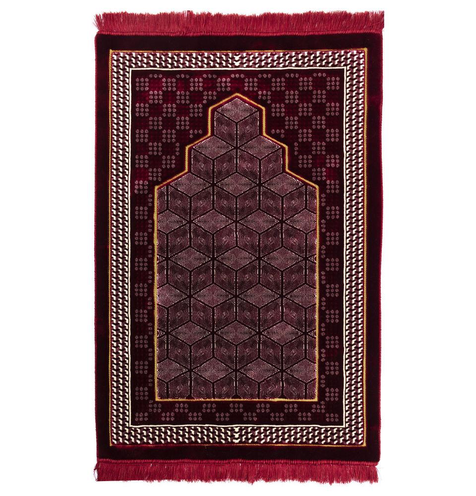Double Plush Wide Extra Large Prayer Rug - Geometric Noor Red
