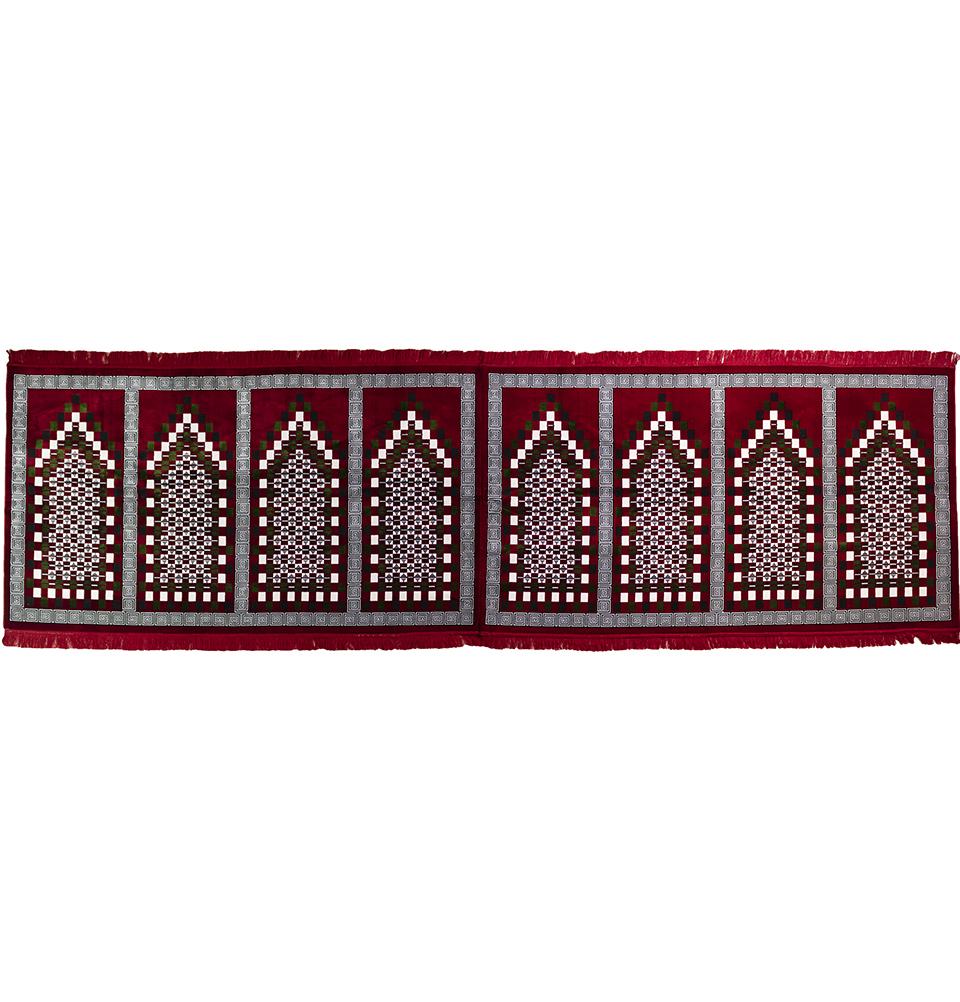 Long Row 8 Person Masjid Islamic Prayer Rug - Red