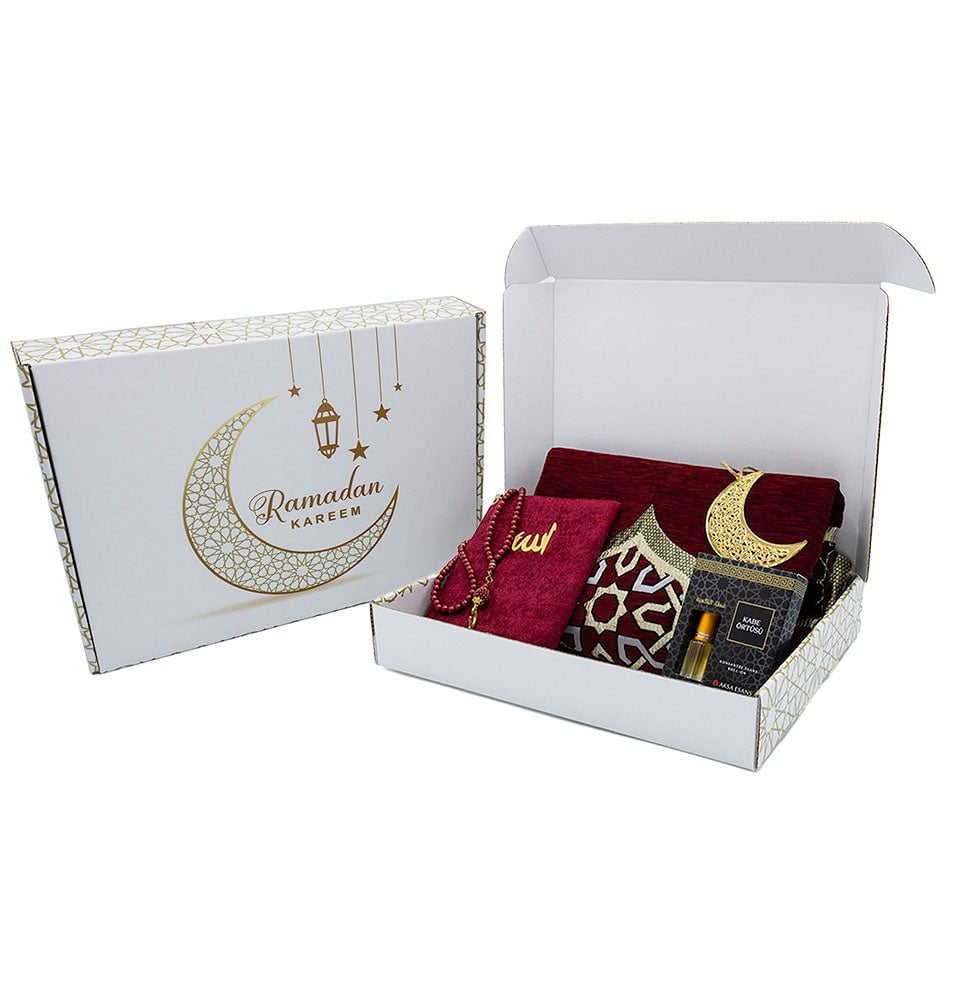 Ramadan Gift Box Set - 5 Pieces with Prayer Mat -Red