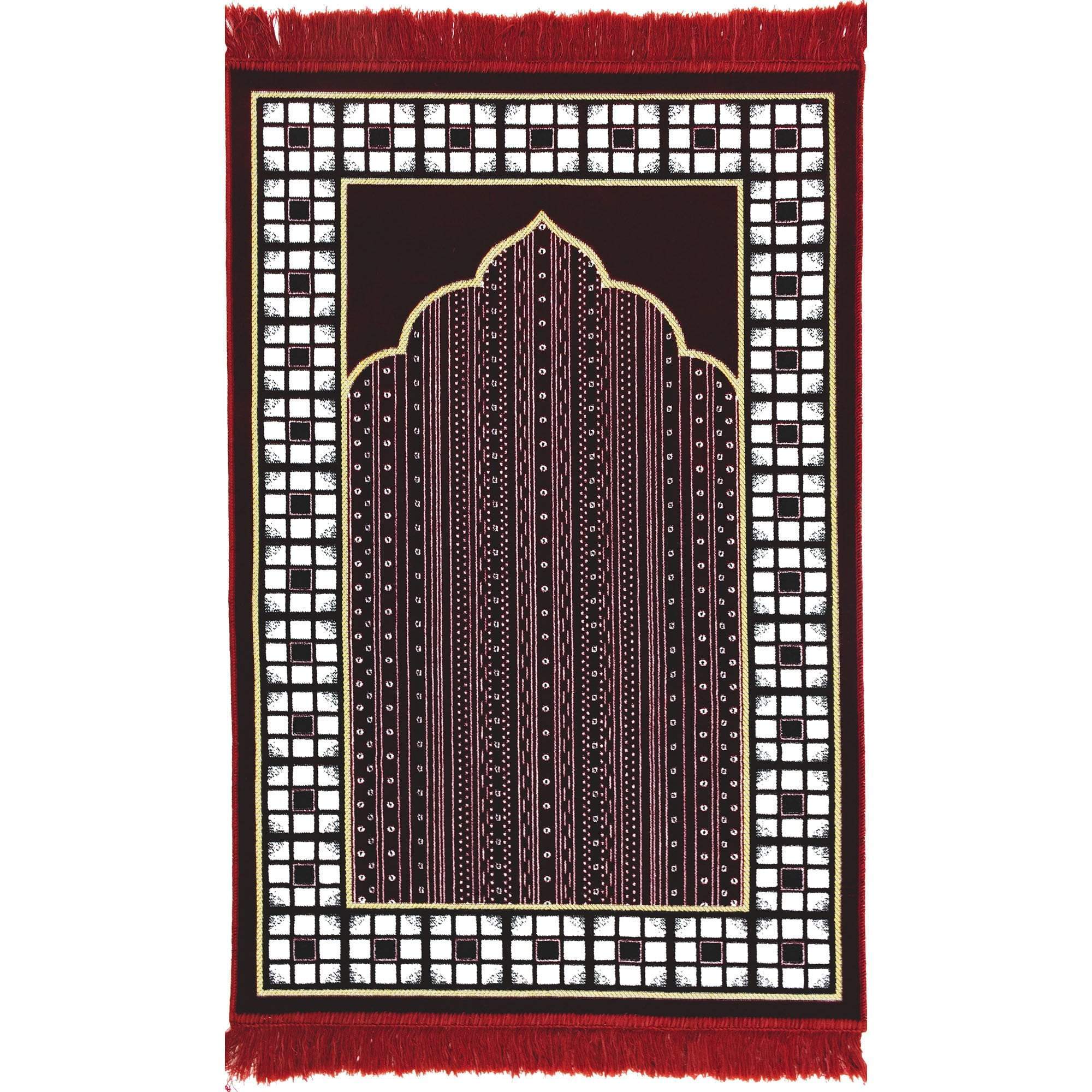 Velvet Vined Arch Islamic Prayer Rug - Red