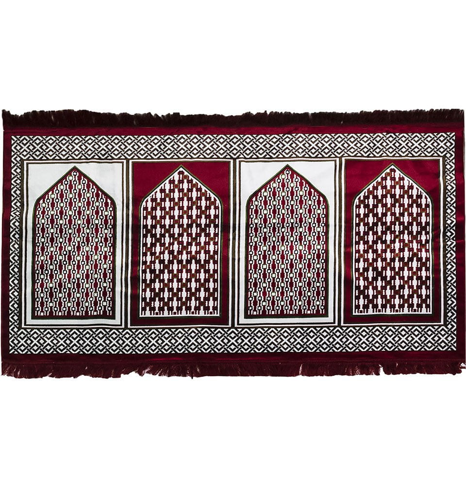 Wide 4 Person Masjid Prayer Rug - Geometric Red