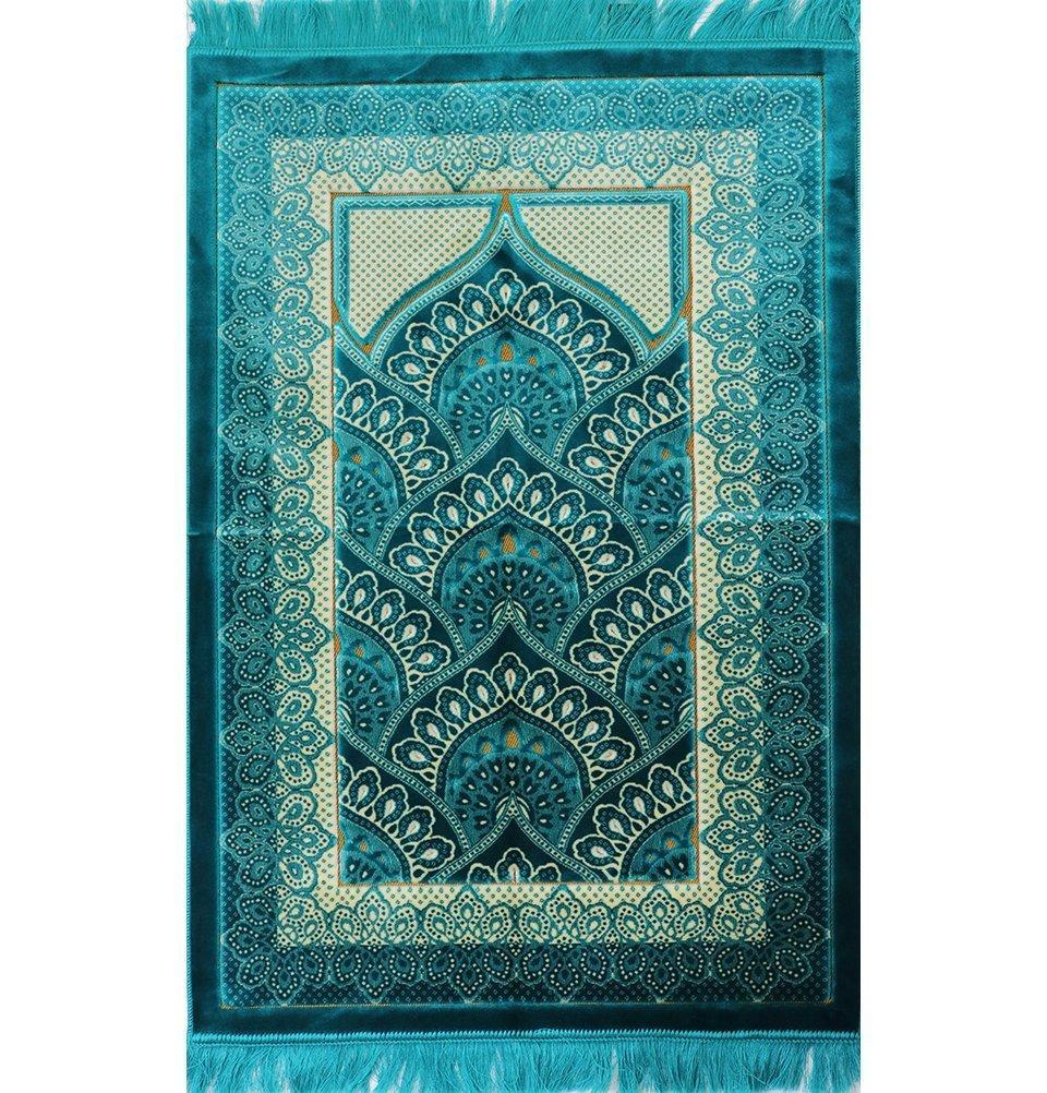 Double Plush Wide Extra Large Prayer Rug - Paisley Turquoise