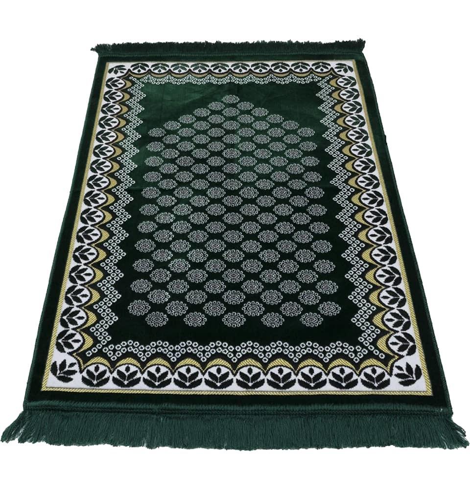 Velvet Floral Daisy Arch Islamic Prayer Rug - Green