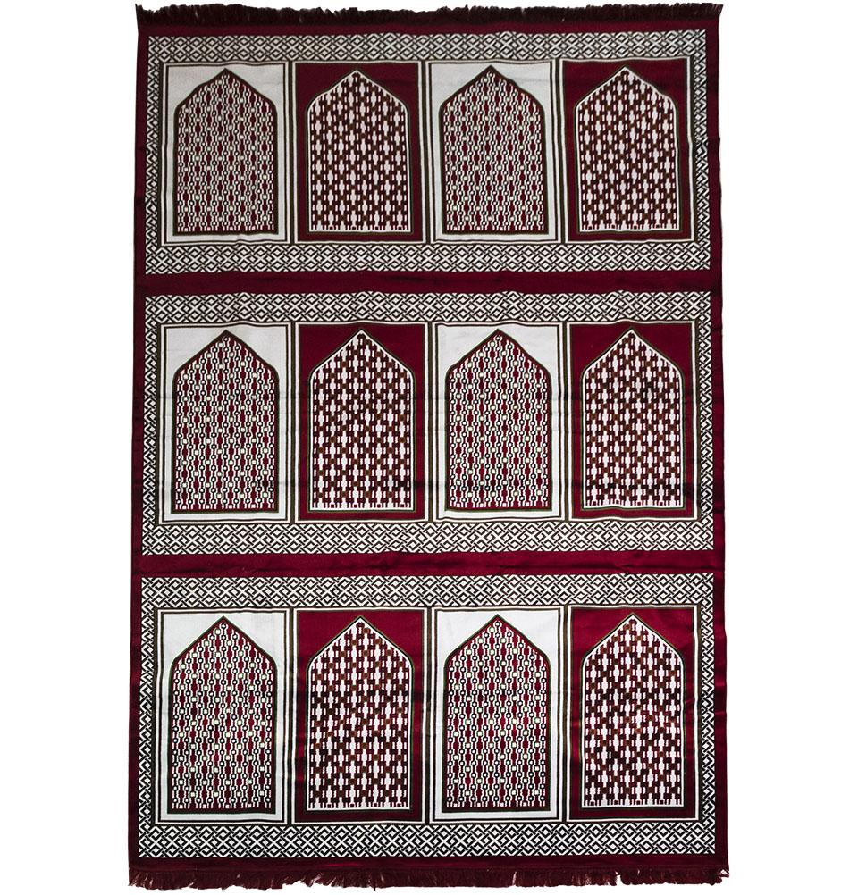 Wide 12 Person Masjid Islamic Prayer Rug - Red
