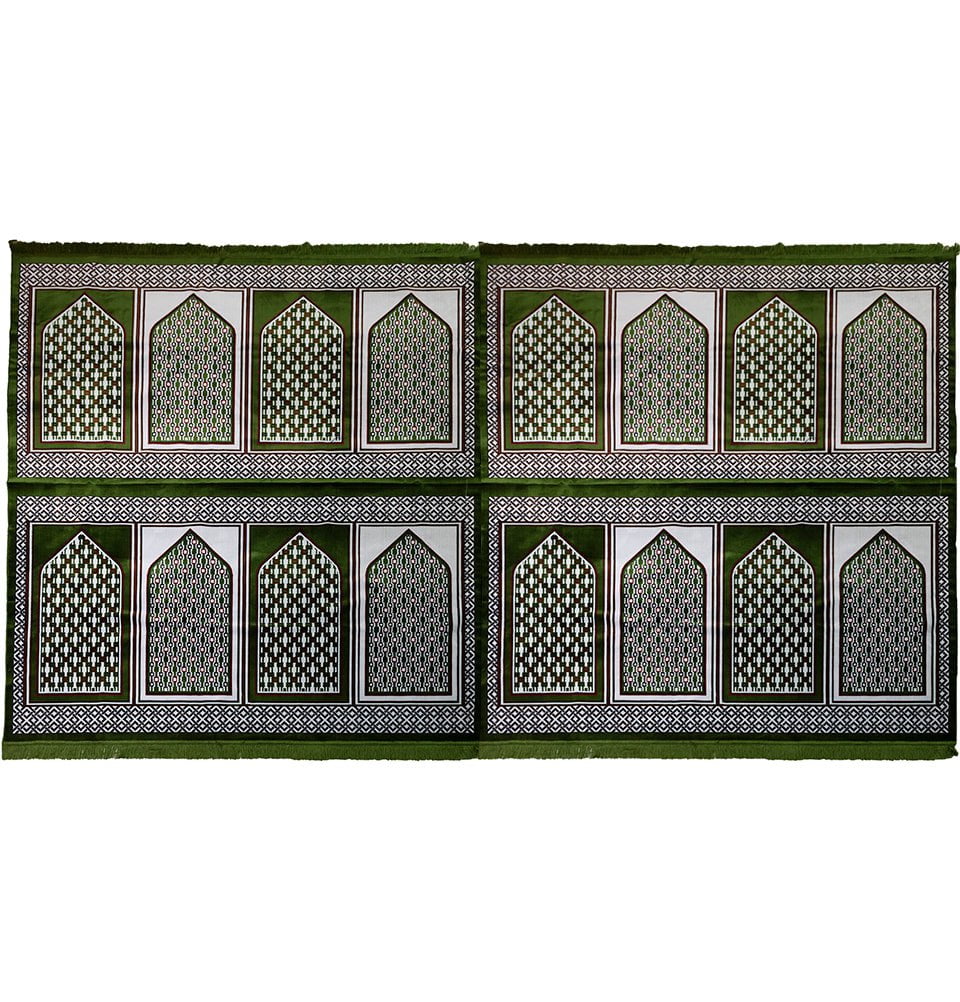 Wide 16 Person Masjid Islamic Prayer Rug - Geometric Green