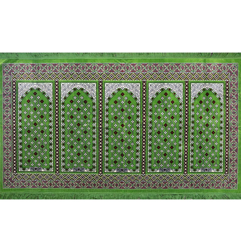 Wide 5 Person Masjid Islamic Prayer Rug - Green/Red