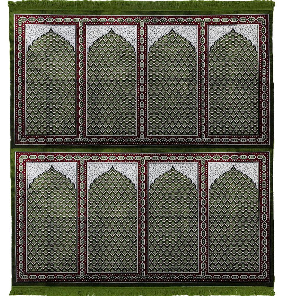Wide 8 Person Masjid Islamic Prayer Rug | Green & Red