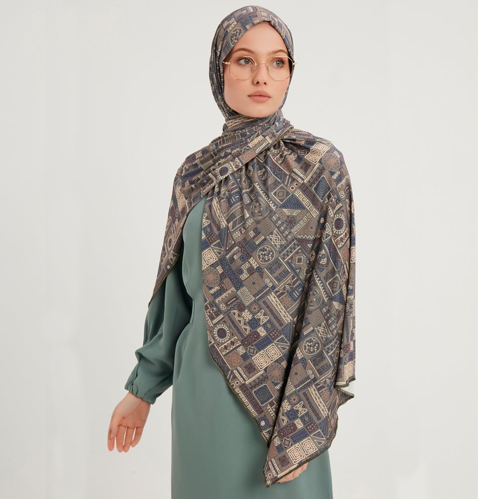 Modefa Sports Hijab Shawl - Geometric Maze -Army Green