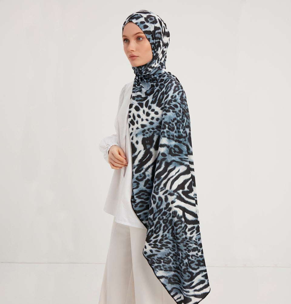 Modefa Sports Hijab Shawl - Leopard - Denim Blue