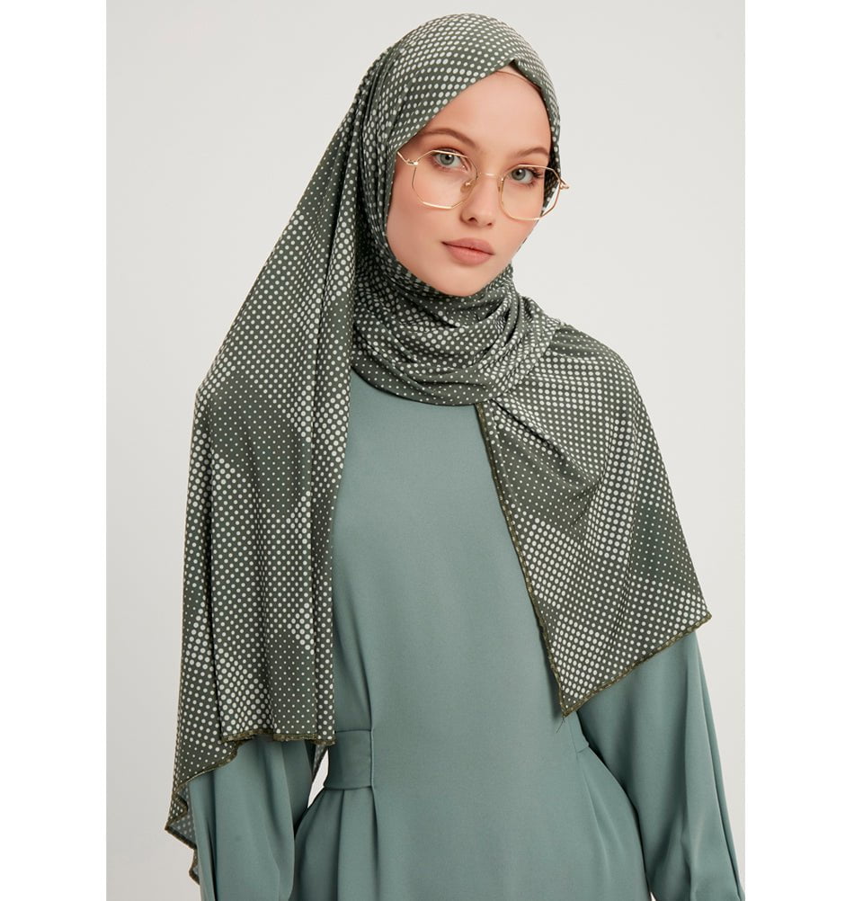 Modefa Sports Hijab Shawl - Checkered Polka Dot -Olive Green