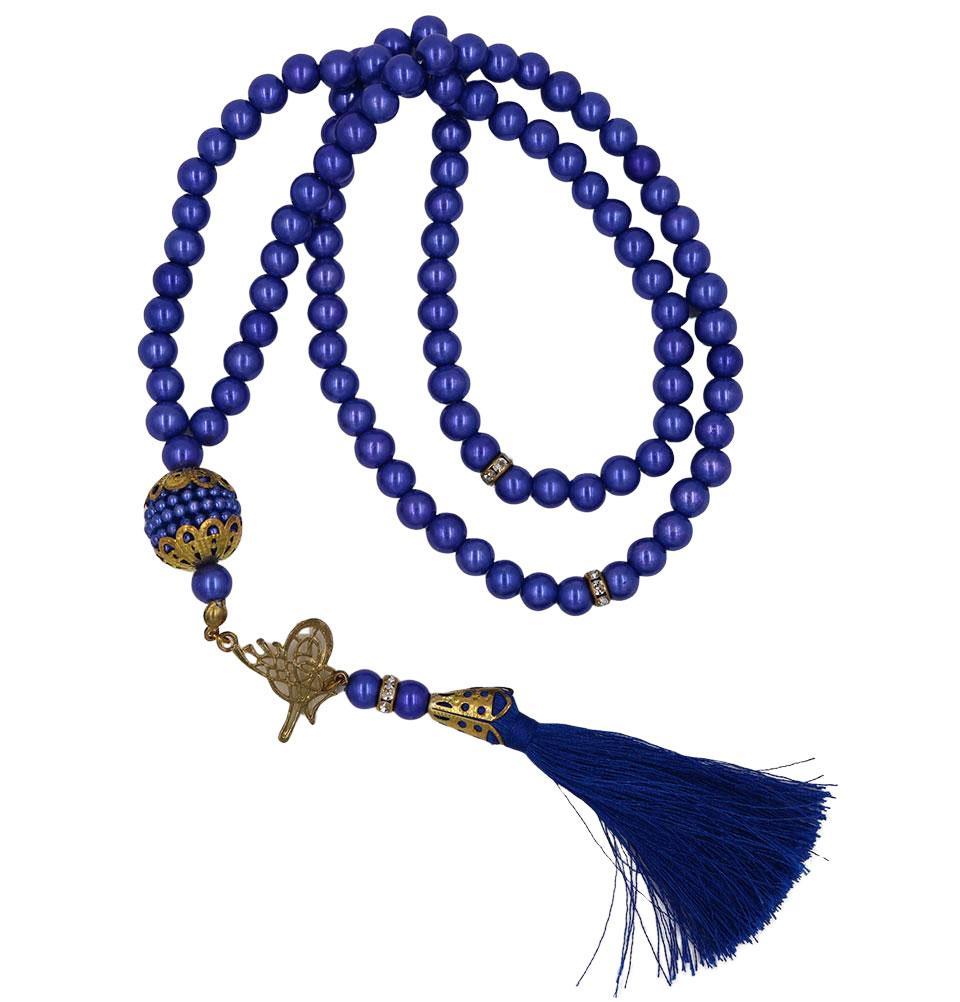 Islamic Tesbih Acrylic Pearl Prayer Beads with Tughra Tassel 99 Count