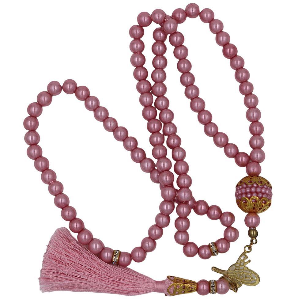 Islamic Tesbih Acrylic Pearl Prayer Beads with Tughra Tassel 99 Count