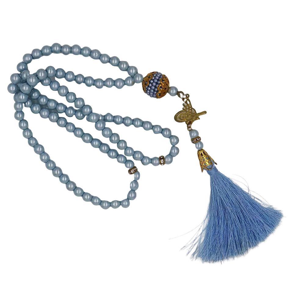 Islamic Tesbih Acrylic Pearl Prayer Beads with Tughra Tassel 99 Count