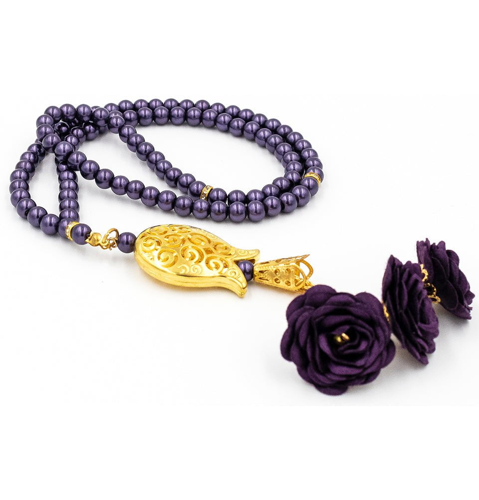 Islamic Tesbih Acrylic Pearl 99 Count Prayer Beads with Rose & Tulip T
