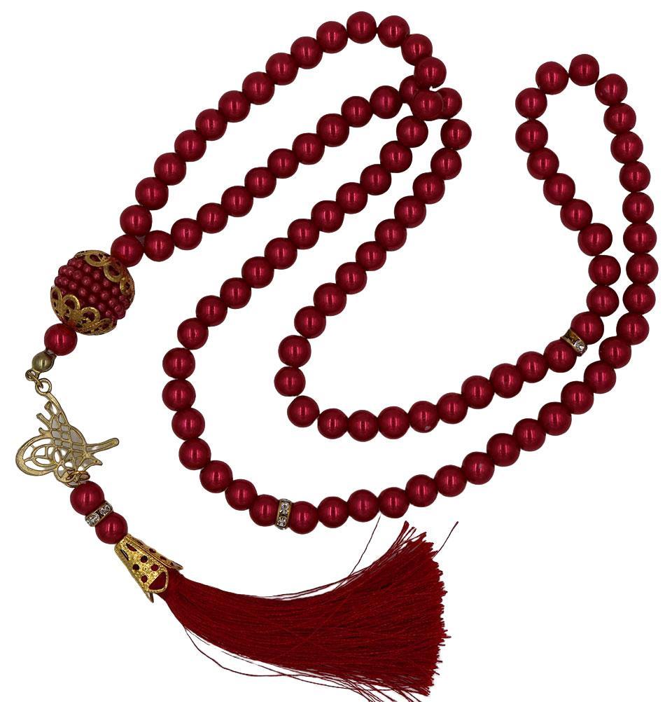 Islamic Tesbih Acrylic Pearl Prayer Beads with Tughra Tassel 99 Count